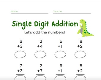 Addition Worksheet, 50 Practice Sheets With Answers, Single Digit ...