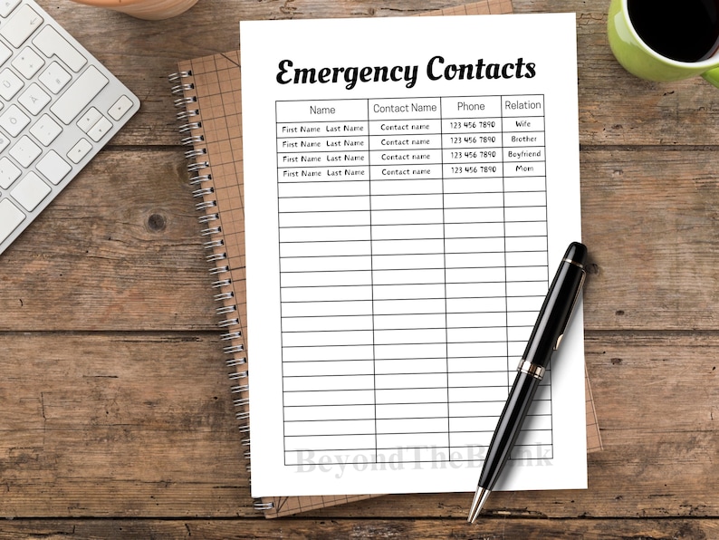 Emergency Contact List PDF | Organize Emergency Info for Individuals ...