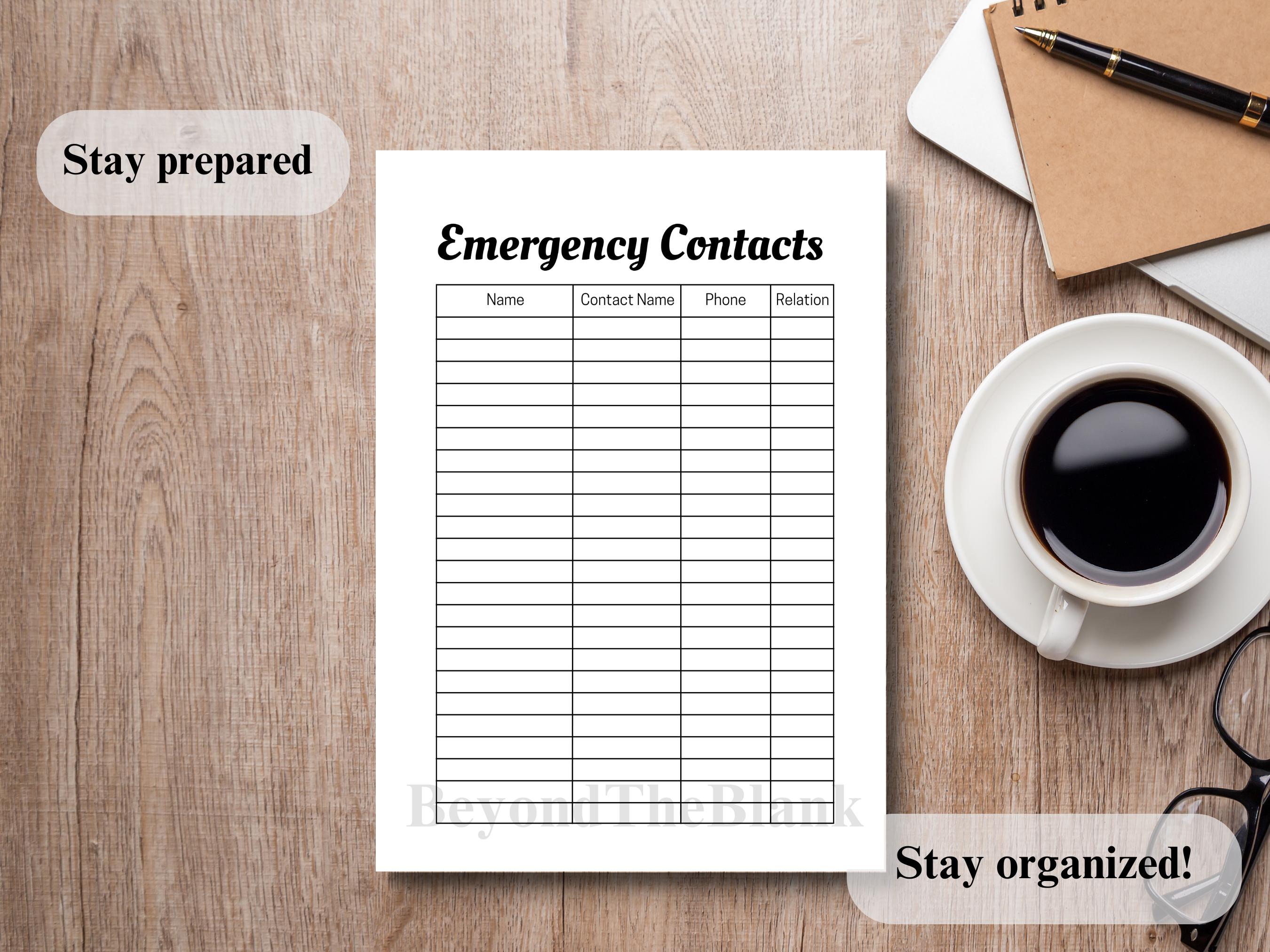 Emergency Contact List PDF | Organize Emergency Info for Individuals ...