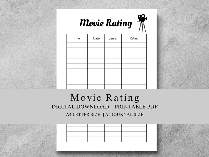 Movie Rating Printable PDF Track & Review Films Movie Fan Journal ...