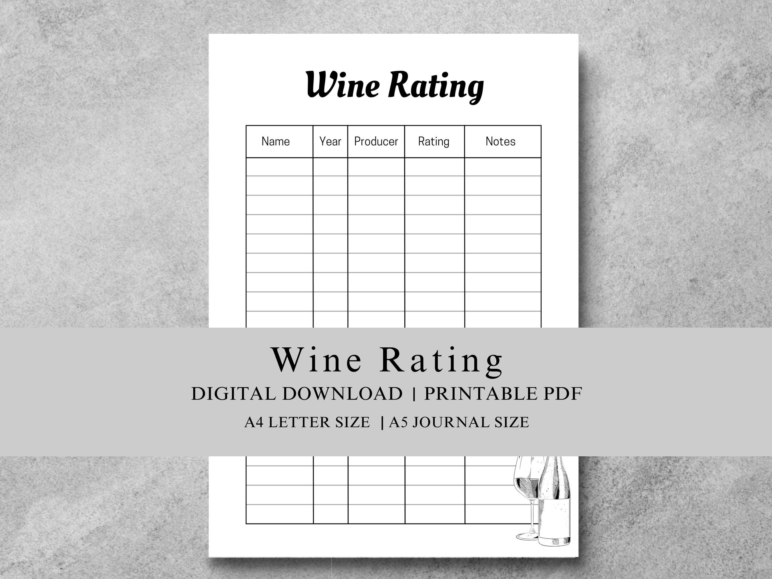 Wine Rating Printable Sheet Wine Tasting Journal Wine Lovers Tracker ...
