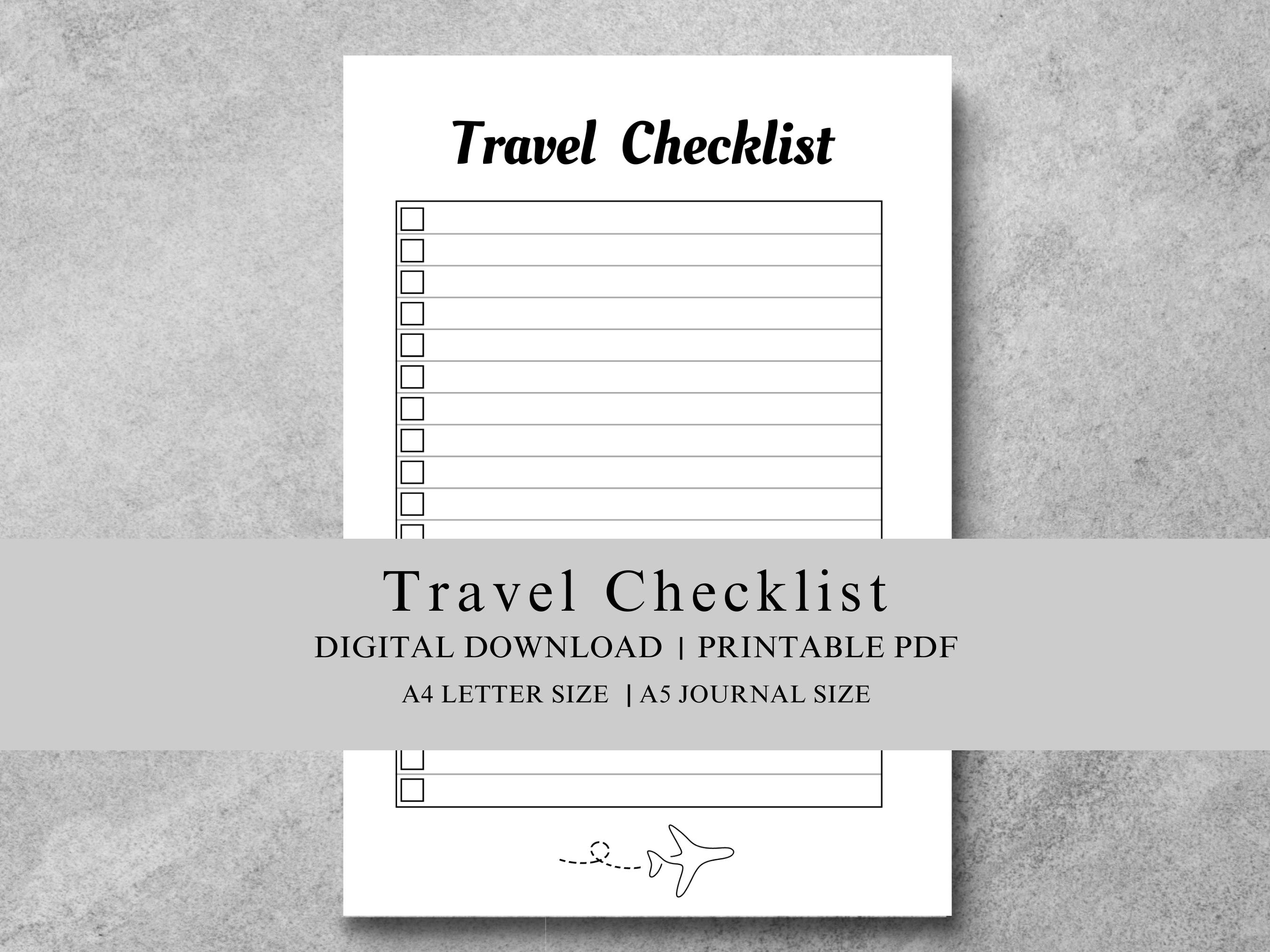 Travel Checklist Printable Packing List PDF Essential Trip Preparation ...