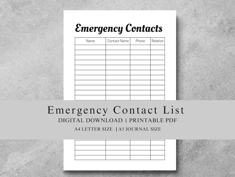 Emergency Contact List PDF | Organize Emergency Info for Individuals ...