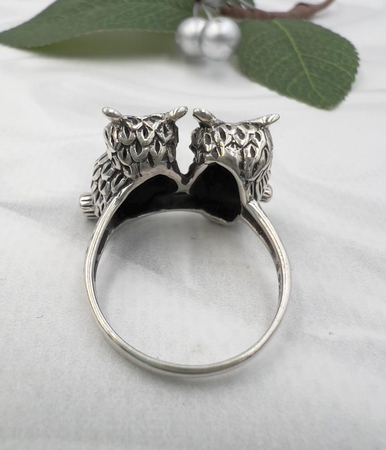 Sterling Silver 925 Owl Ring, Lovers on Branch, Size -10 Symbol Wisdom ...