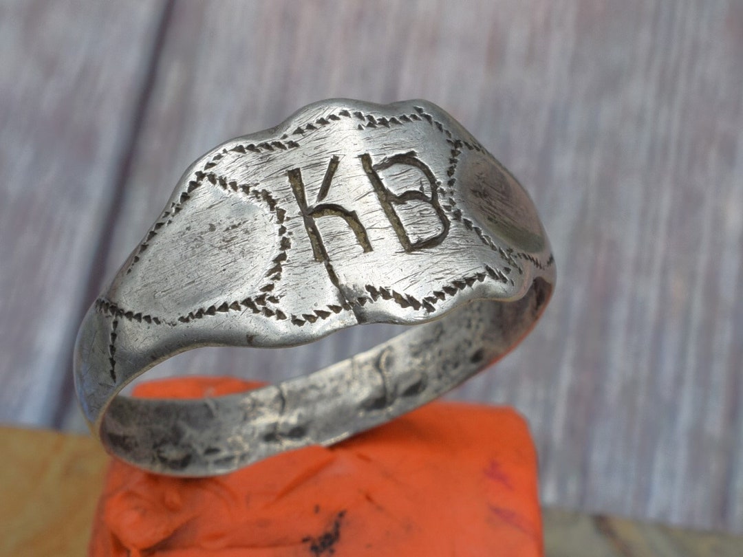 Antique Russian Silver Ring, Engraved Initials, Size 11.5 - Etsy