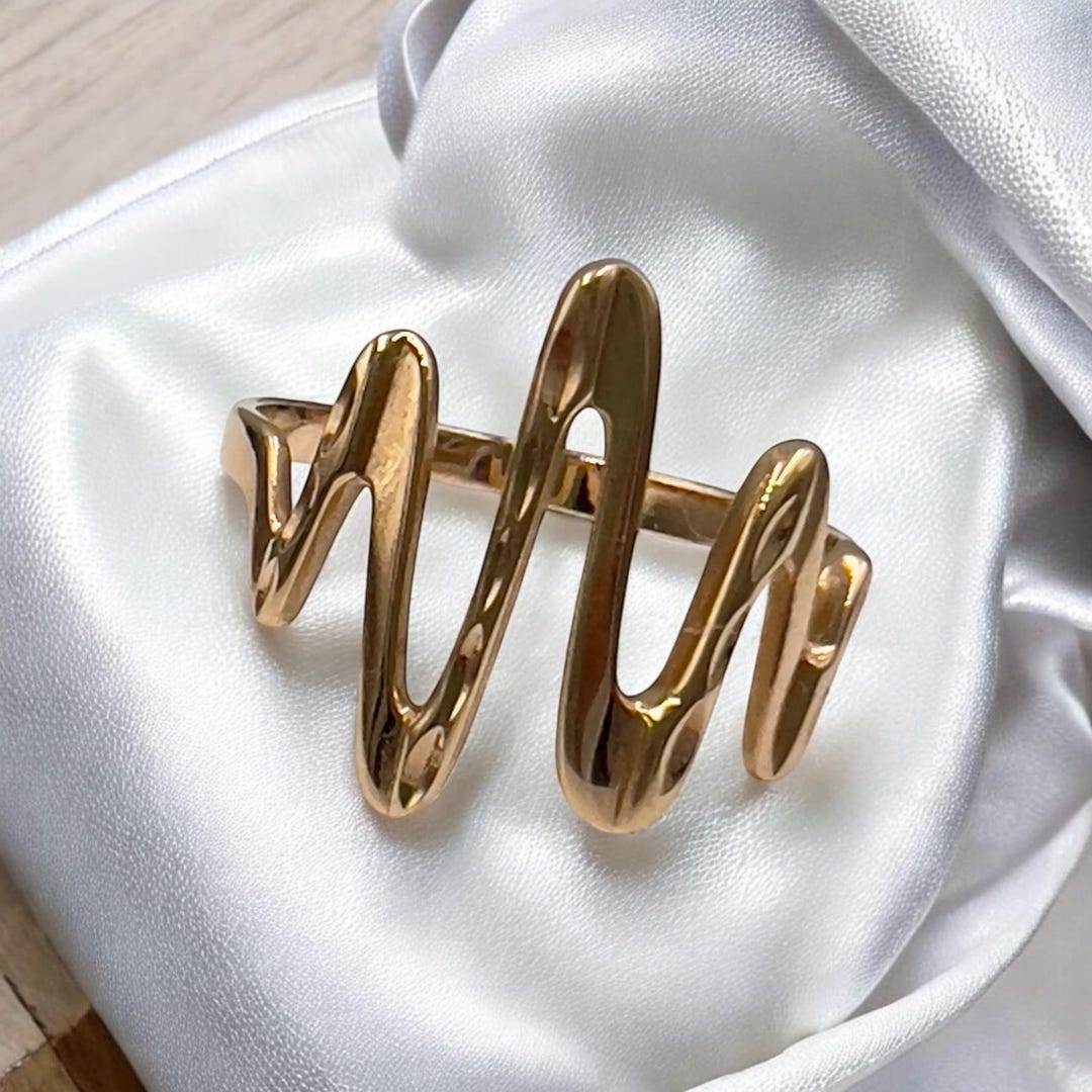 New With Tag, Genuine 14K Yellow Gold 585.14K Solid Gold Ring, Zigzag Ring, Pulse Heart Rate ...