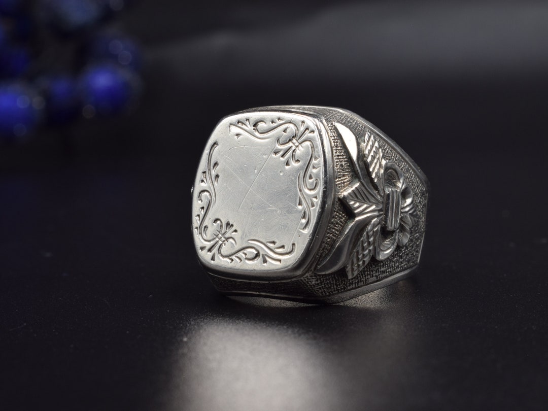 Sterling Silver Men's Signet Ring, Wind Rose Motif, Size 9.5 - Etsy