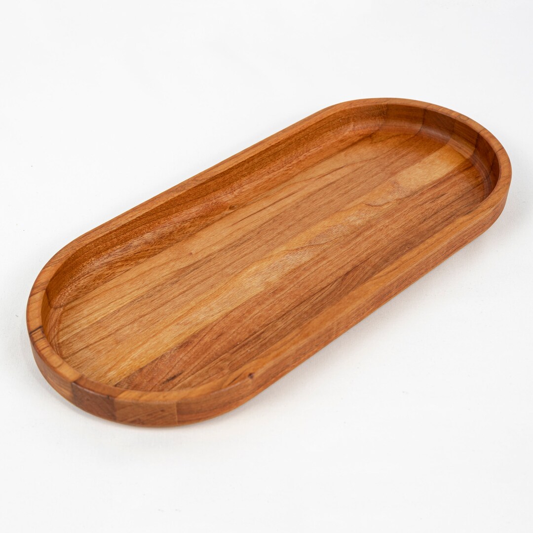 Decorative Oval Wood Tray - Natural Cherry Wood Vanity Tray for Home ...