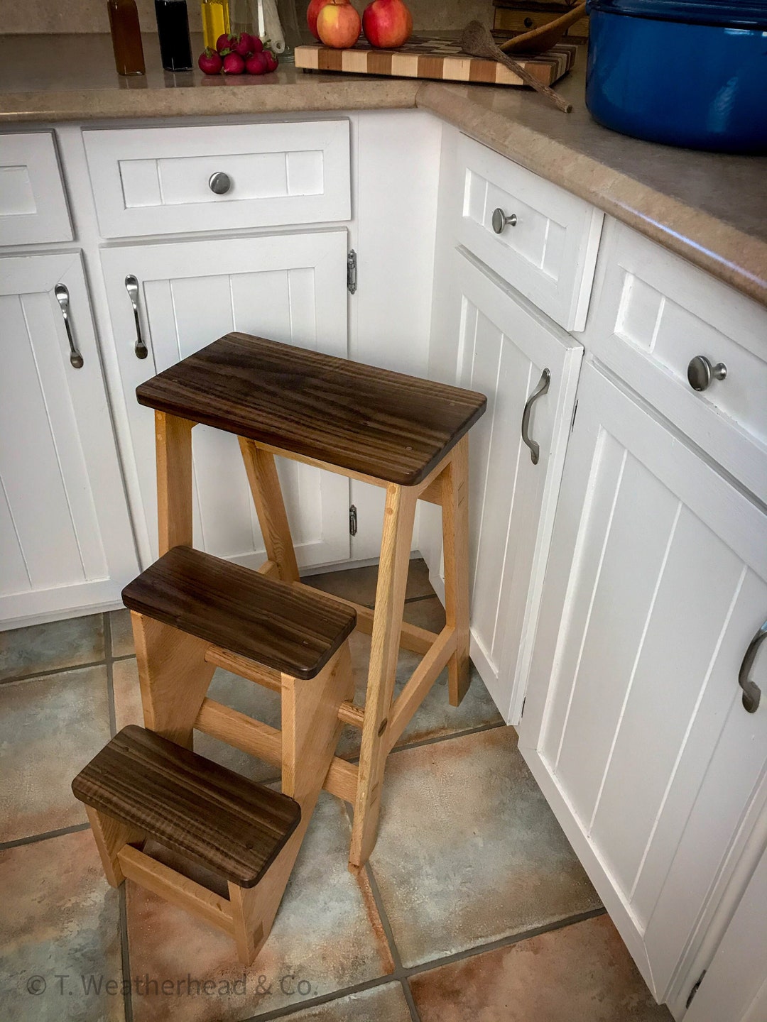 Wooden Kitchen Step Stool, Elegant Stylish, Oak, Walnut, Handmade ...