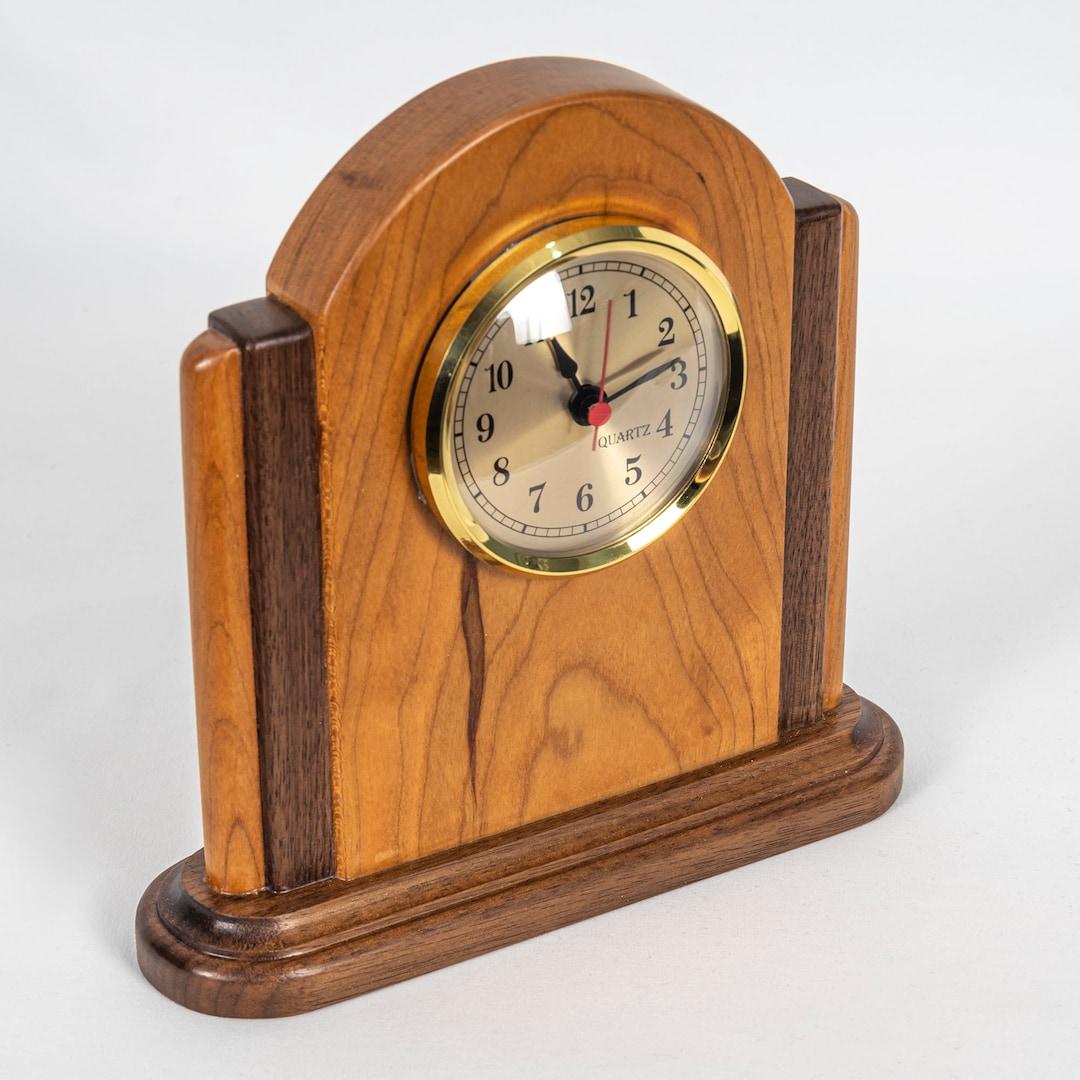 Art Deco Wood Clock – Handmade Cherry Walnut Mantel Clock, Wooden Desk ...