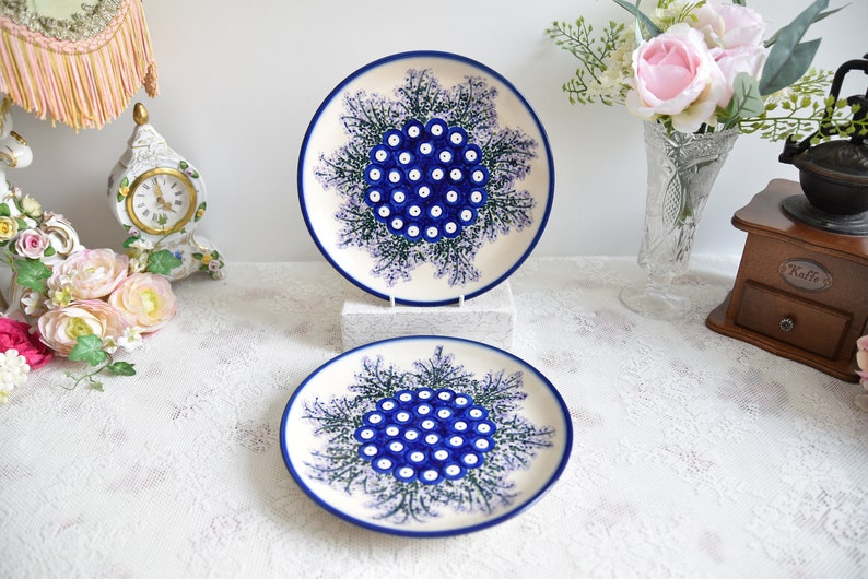 Unikat Polish Pottery Plates With Polka Dot and Floral Hand Painted ...