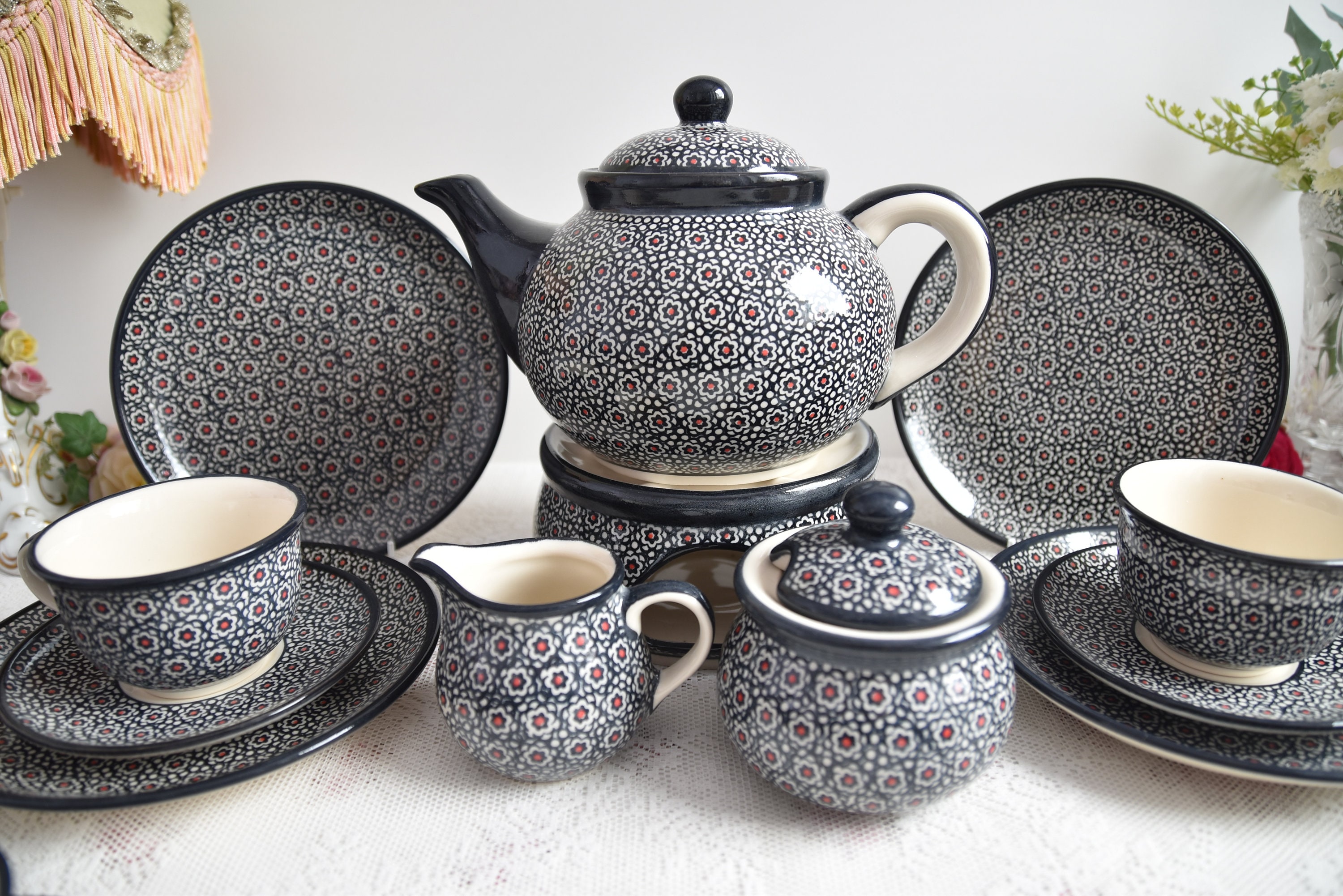 Made in Poland Stoneware Tea Set Boleslawiec, Handmade Stoneware ...