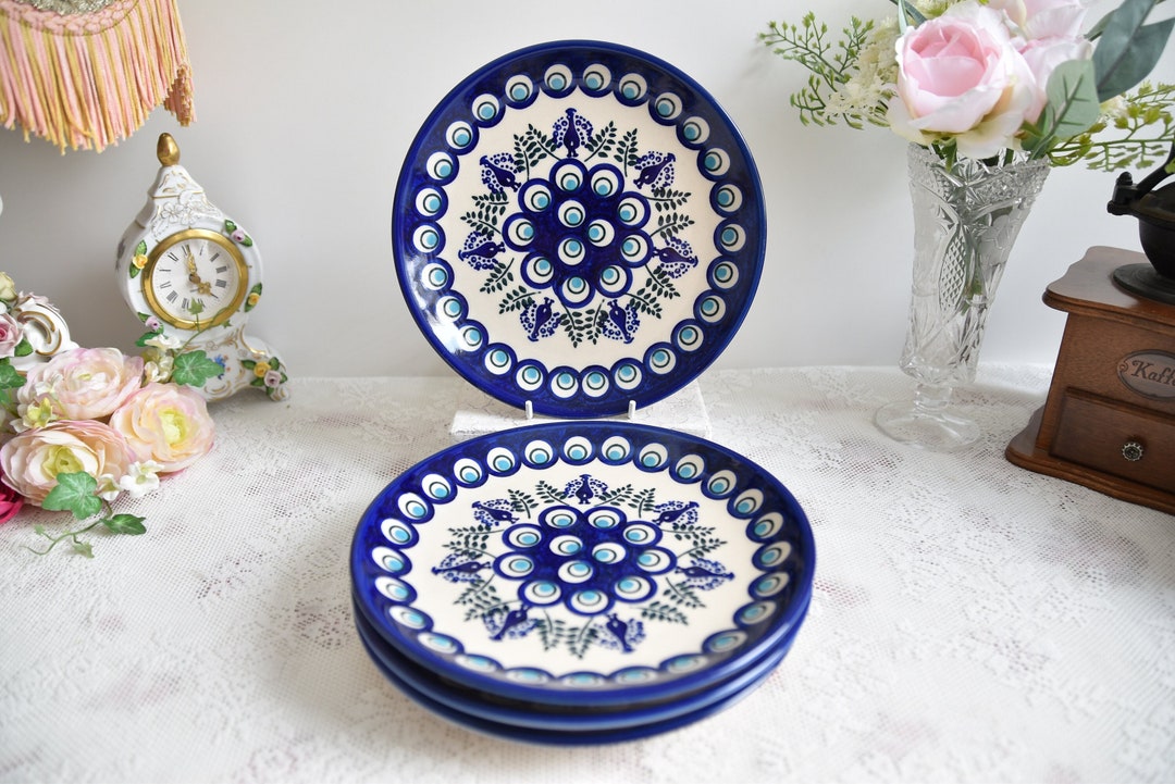 Polish Pottery Boleslawiec Plate Set of 4 Peacock Pattern Handmade ...