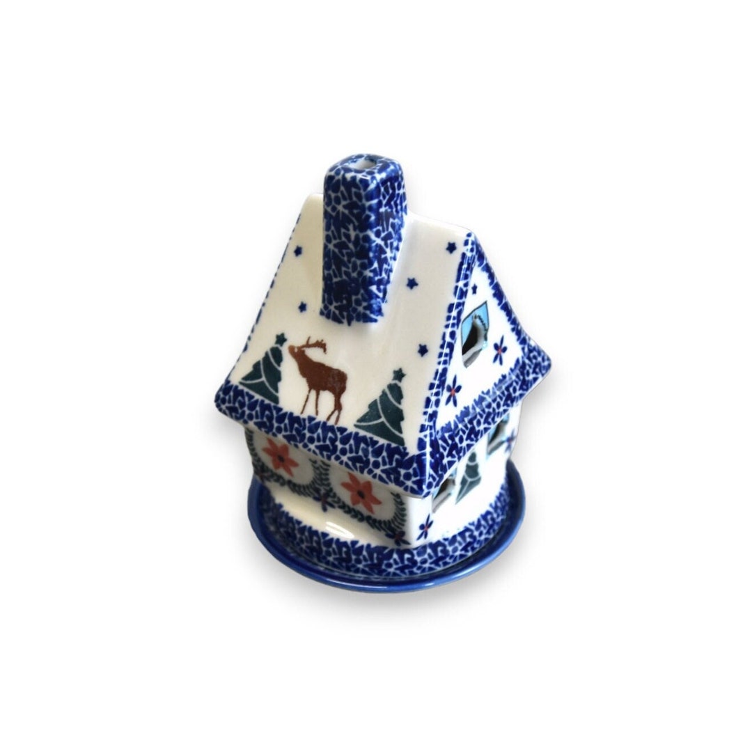 Polish Pottery Christmas Ornament House Shaped Candle Holder, Christmas ...