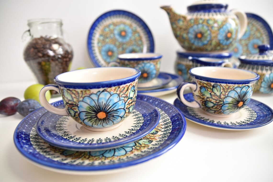 Handpainted Tea Set With Flowers Stoneware Tea Set With Tea - Etsy