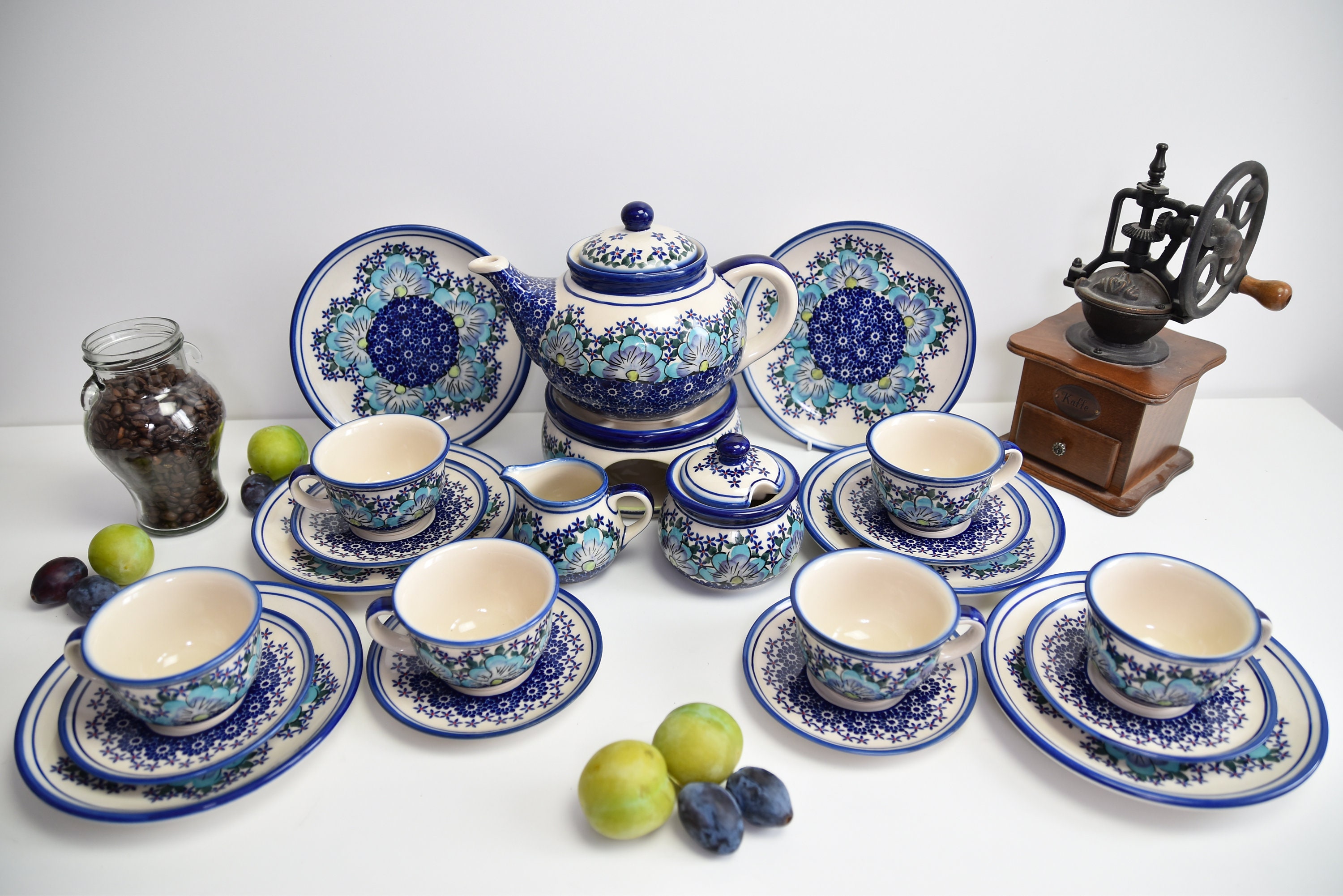 Polish Pottery Handpainted Tea Set With Flowers Stoneware Tea | Etsy