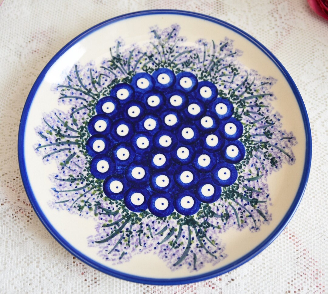 Unique Polish Pottery Polka Dot Plate With Hand Painted Lavendar ...