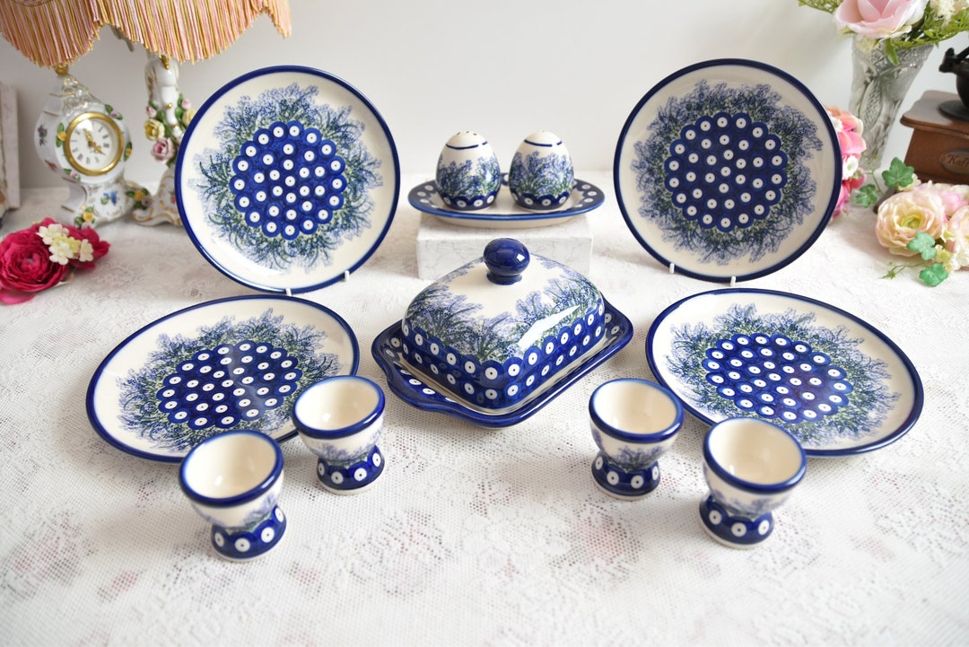 Ceramic Breakfast Set Handmade, Boleslawiec Pottery Dinnerware Set ...