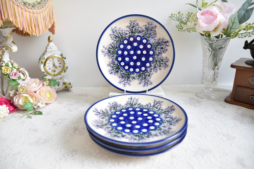Unikat Polish Pottery Plates With Polka Dot and Floral Hand Painted ...