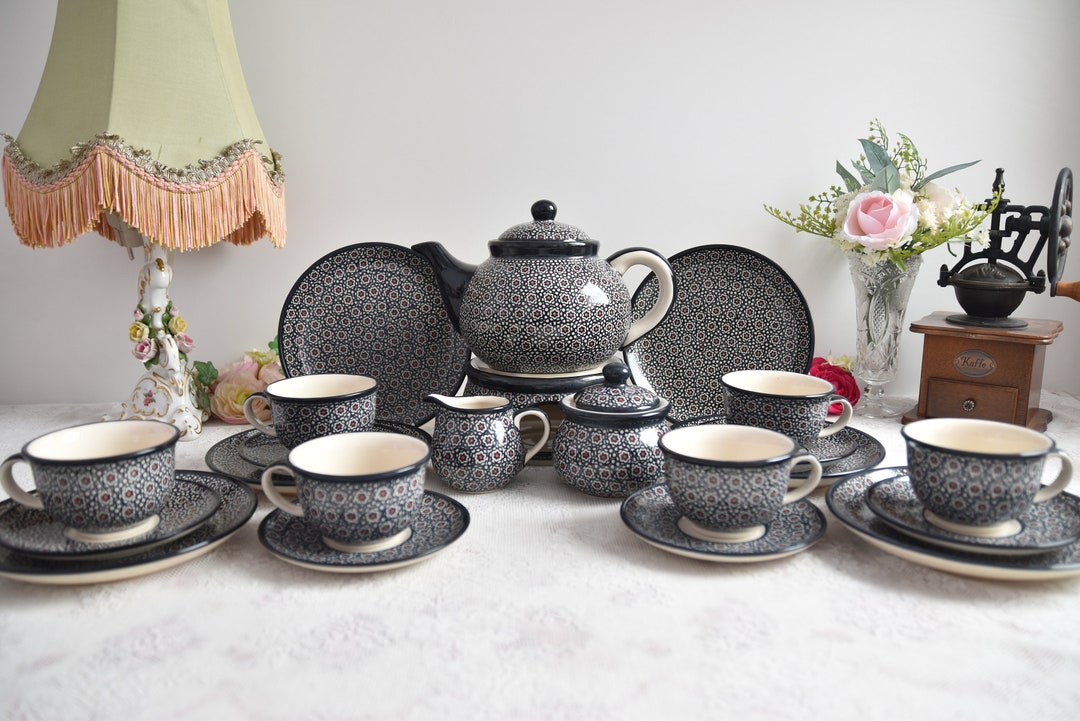 Made in Poland Stoneware Tea Set Boleslawiec, Handmade Stoneware ...