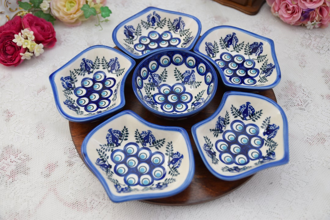 Boleslawiec Polish Pottery Lazy Susan With Peacock Decoration, Lazy ...