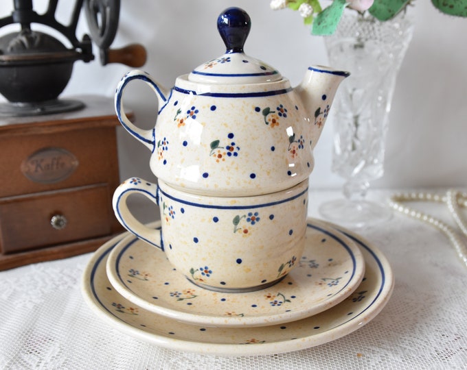 Ceramic Breakfast Set for Office, Hand Made and Handpainted Polish ...