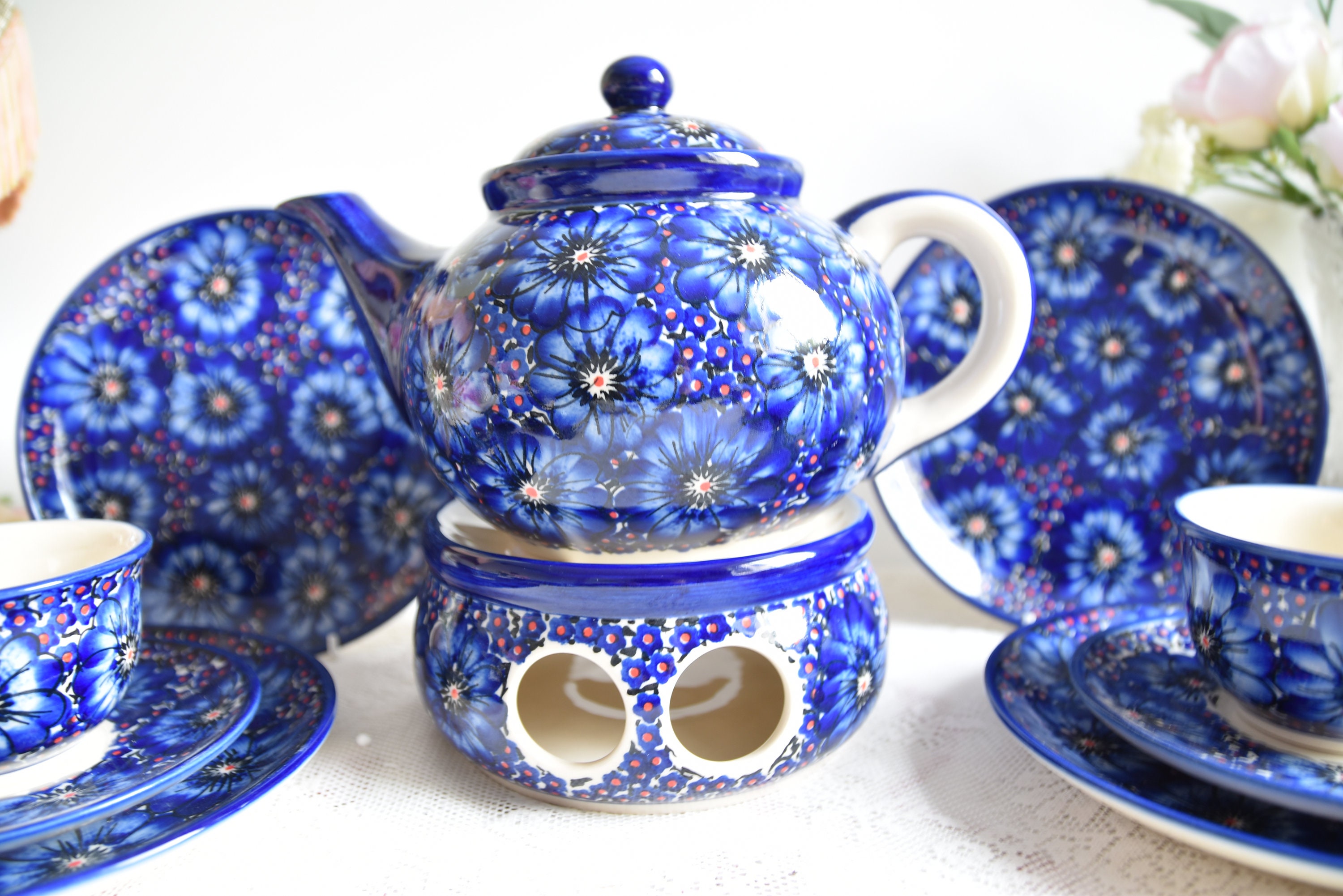 Handpainted Ceramic Tea Set With Floral Decoration Polish - Etsy