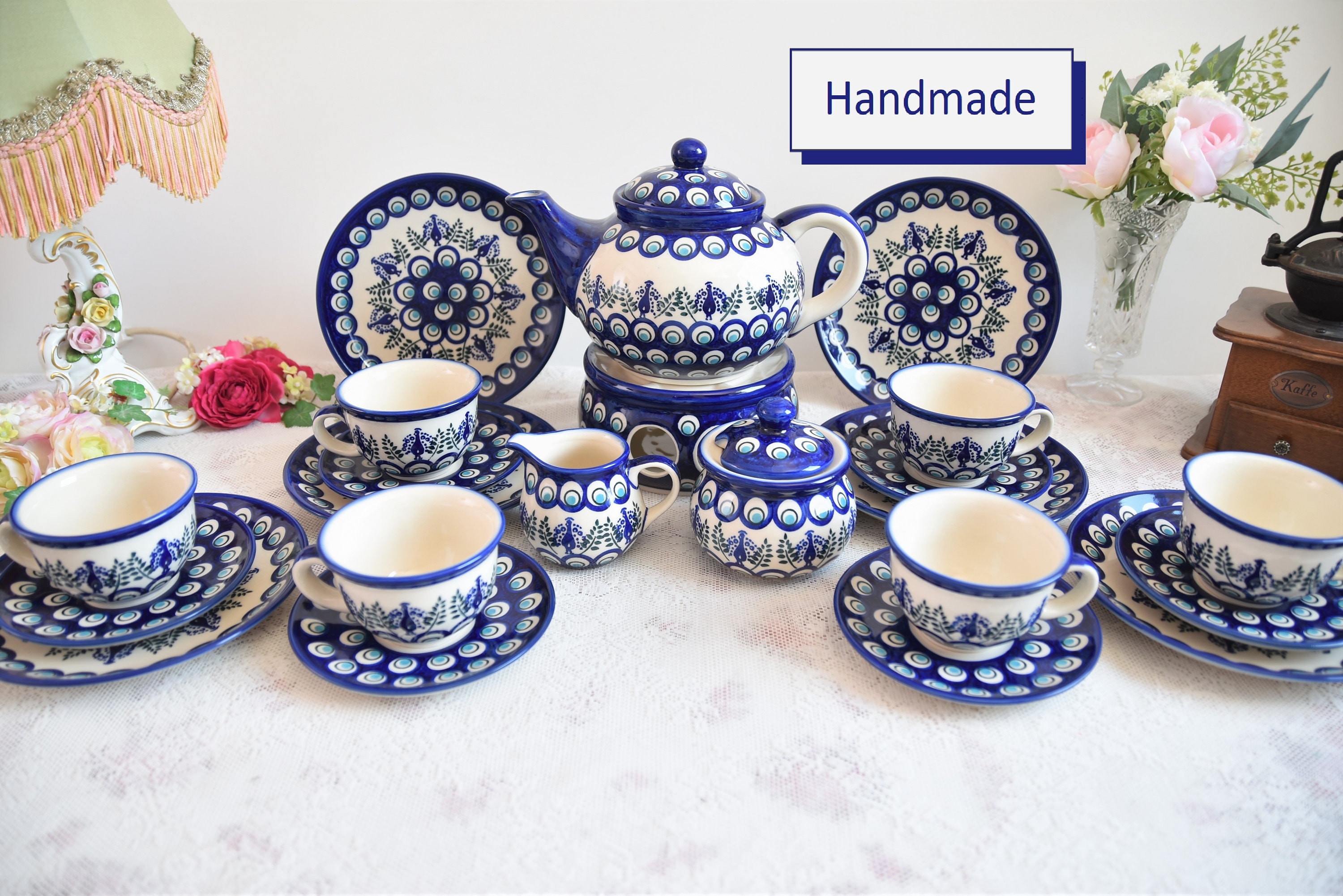 Made in Poland Stoneware Tea Set Boleslawiec, Handmade Stoneware ...