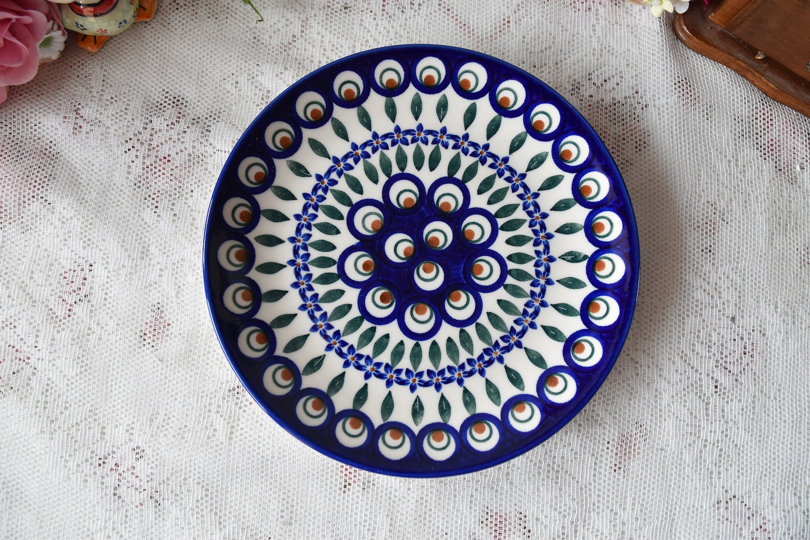 Polish Pottery Plate Peacock Pattern by Boleslawiec Handmade Poland Art ...