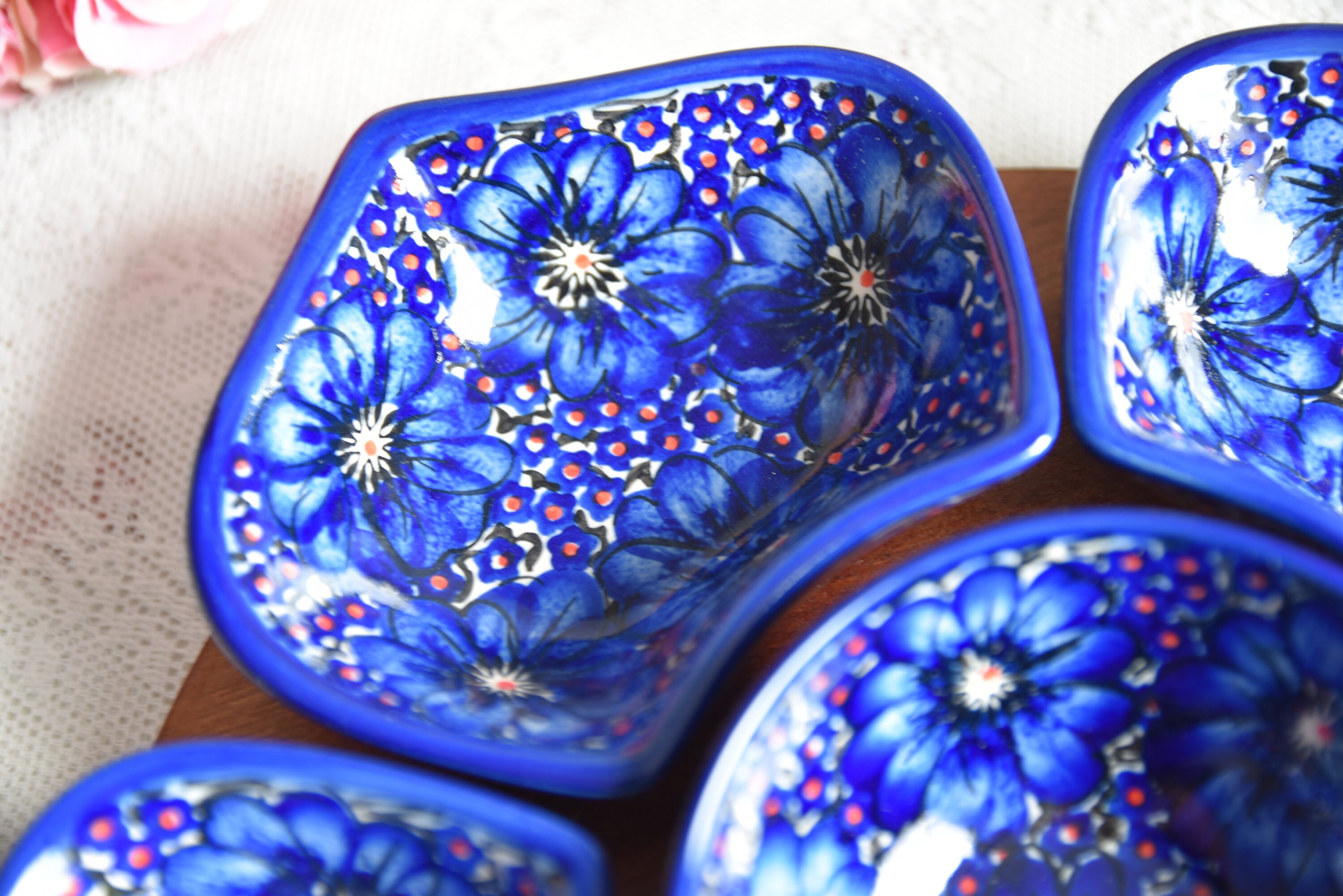 Lazy Susan Polish Pottery Large Dipping Sauce Bowls Set for Table With ...
