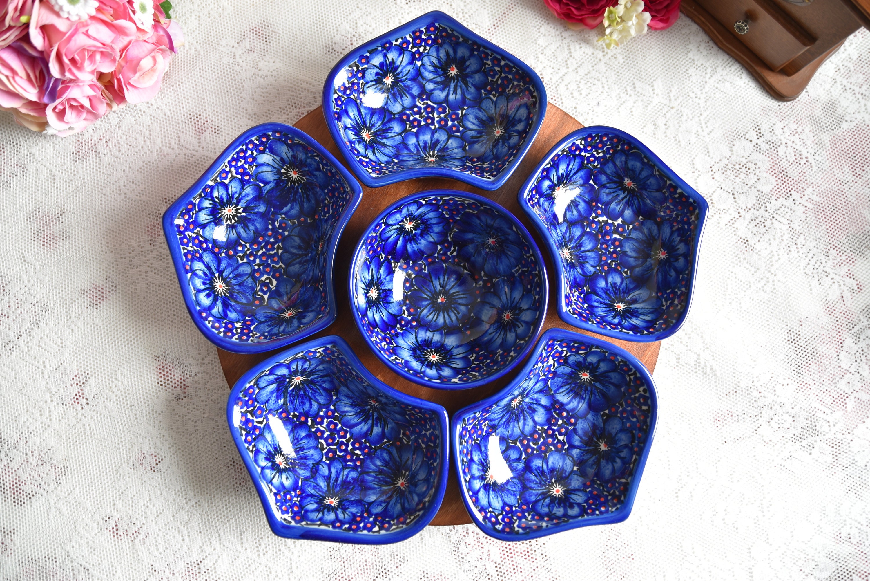 Lazy Susan Polish Pottery Large Dipping Sauce Bowls Set for - Etsy