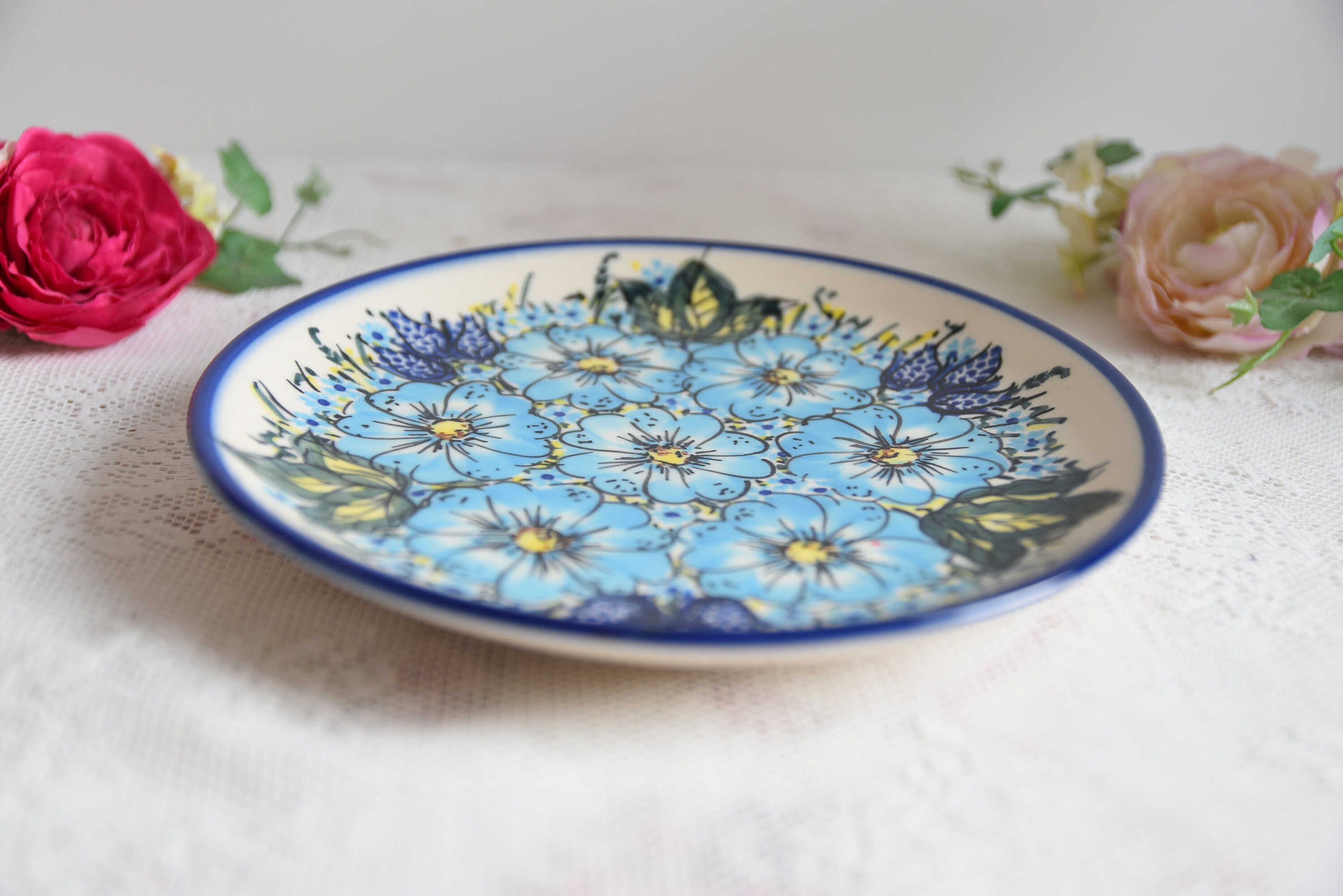 Boleslawiec Pottery Hand Painted Flower Plates Polish Folk Art Bunzlau ...