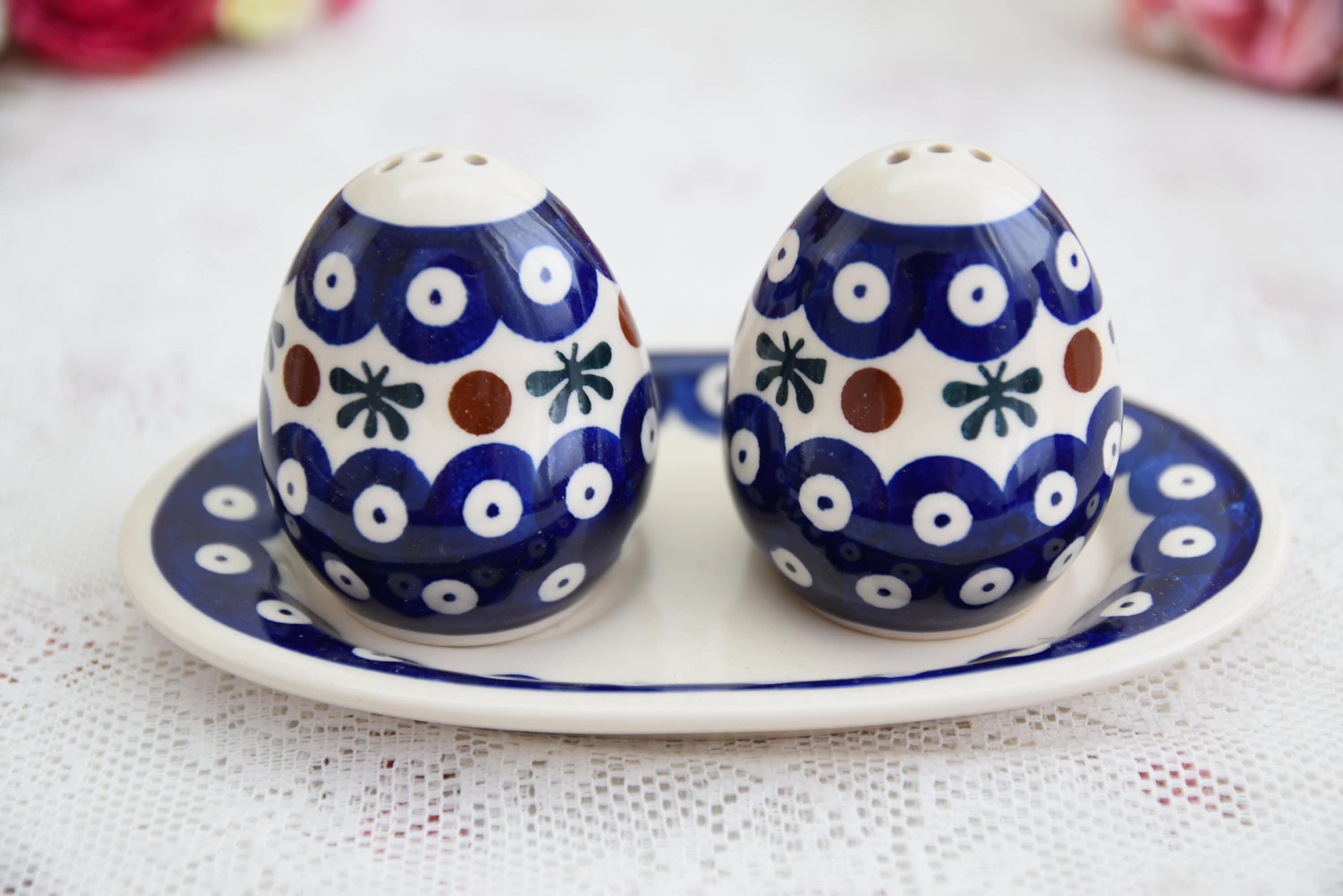 Polish Pottery Salt and Pepper Shakers With Tray Handmade Boleslawiec ...