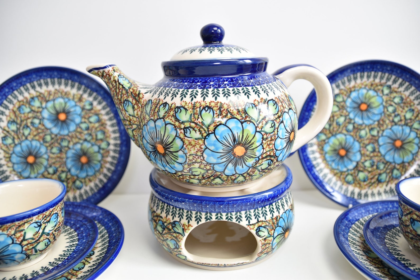 Handpainted Tea Set With Flowers Stoneware Tea Set With Tea - Etsy