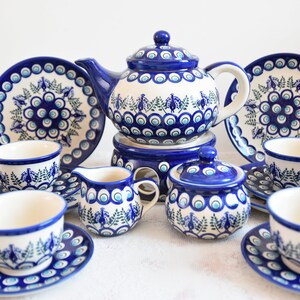 Made in Poland Stoneware Tea Set Boleslawiec, Handmade Stoneware ...