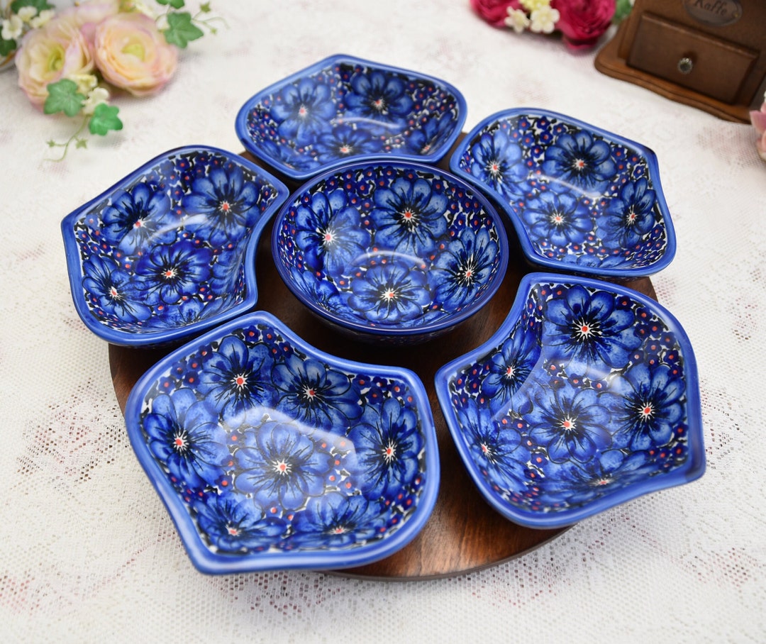 Lazy Susan Polish Pottery Large Dipping Sauce Bowls Set for Table With ...