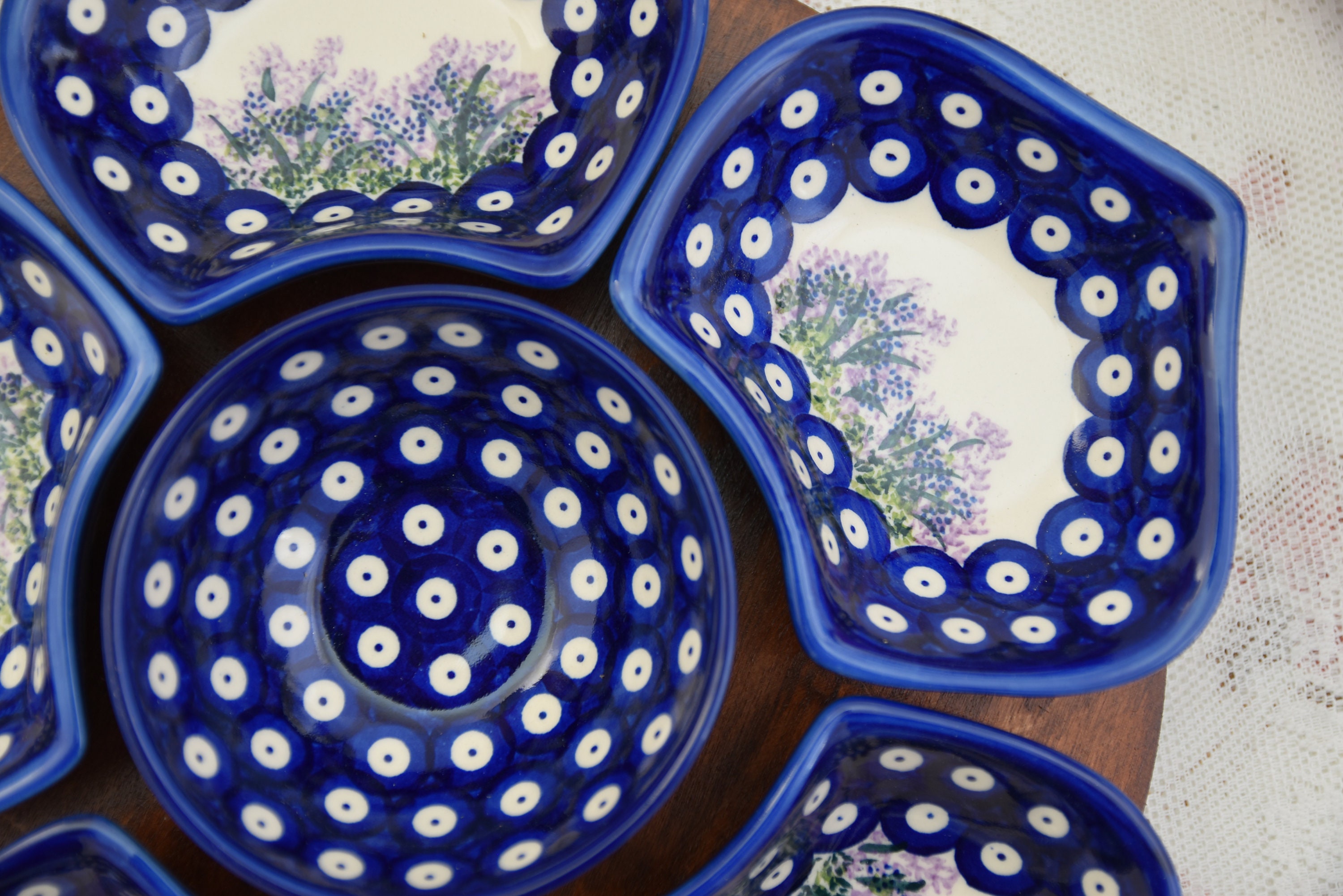 Polish Pottery Lazy Susan for Dining Table With Rotating Tray and Polka ...