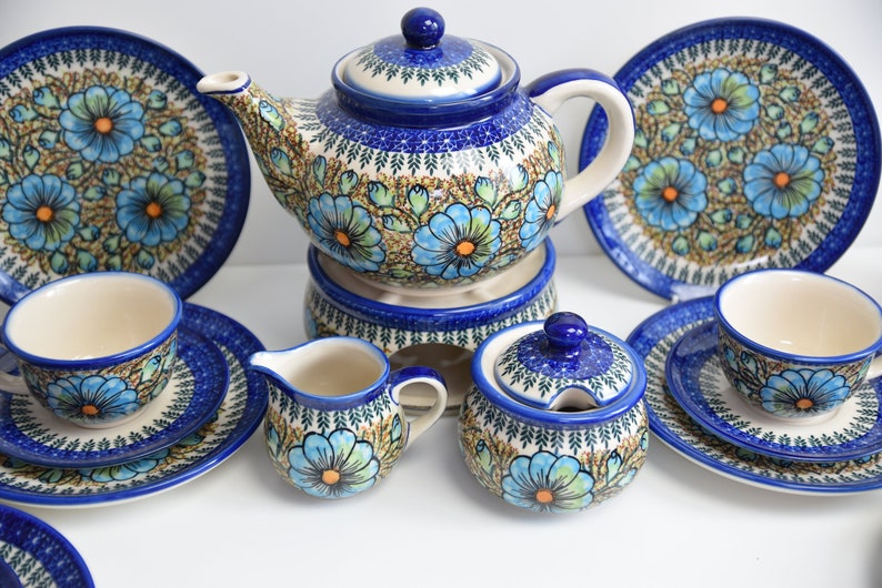 Handpainted Tea Set With Flowers Stoneware Tea Set With Tea - Etsy