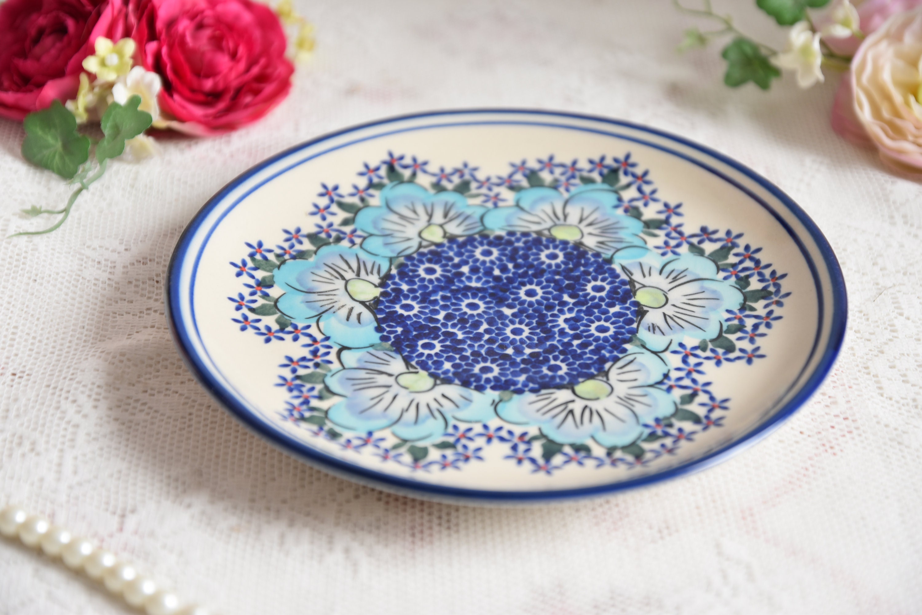 Boleslawiec Pottery Hand Painted Flower Plates Polish Folk Art Bunzlau ...