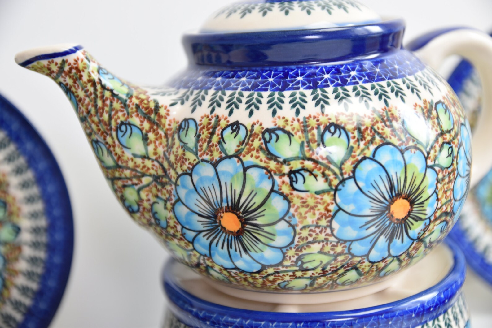Handpainted Tea Set With Flowers, Stoneware Tea Set With Tea Pot ...