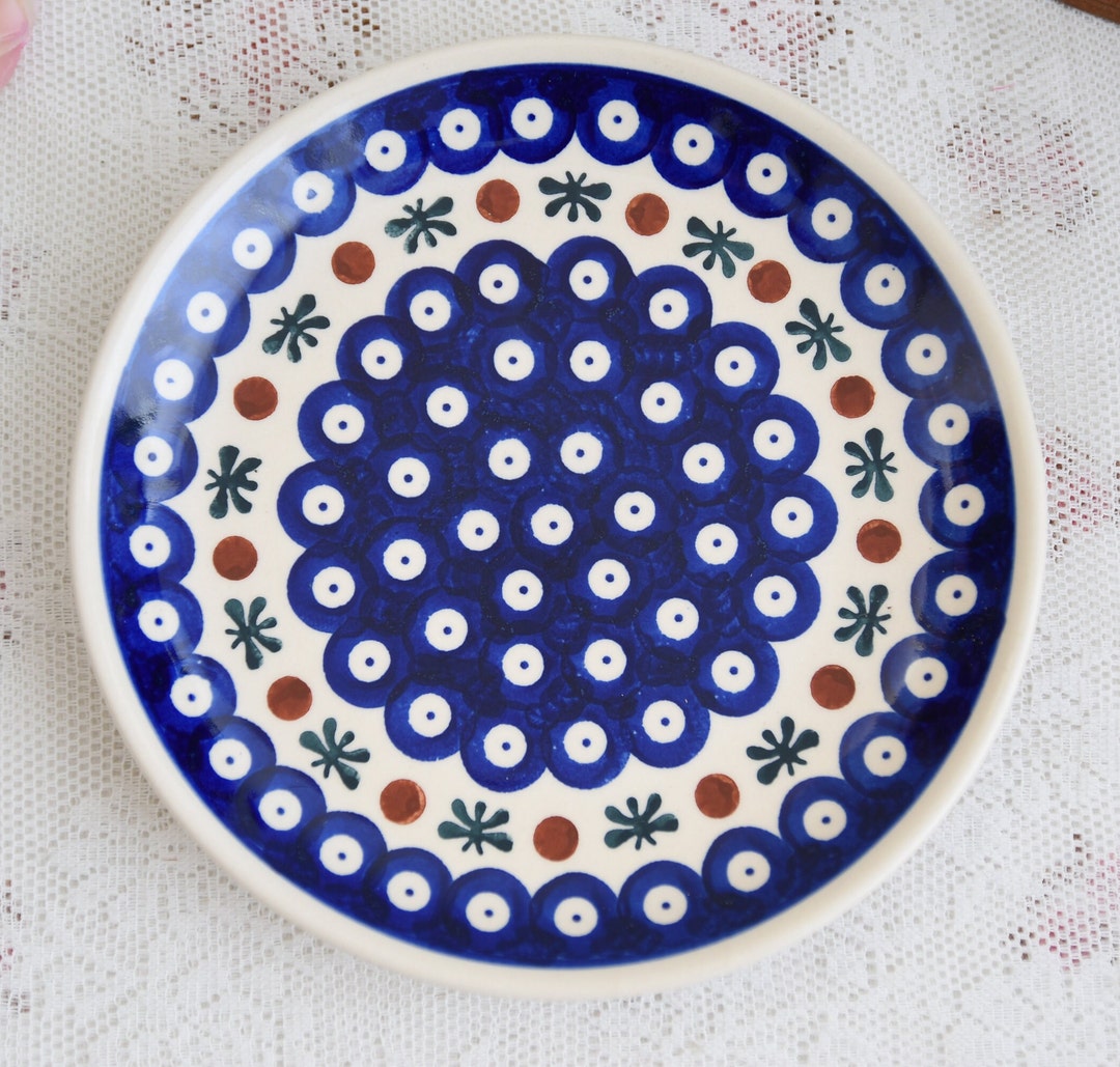 Unique Polish Pottery Polka Dot Plate With Hand Painted Lavendar ...