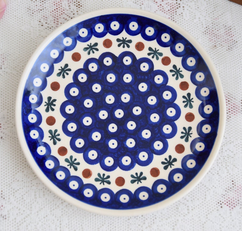Unique Polish Pottery Polka Dot Plate With Hand Painted Lavendar ...