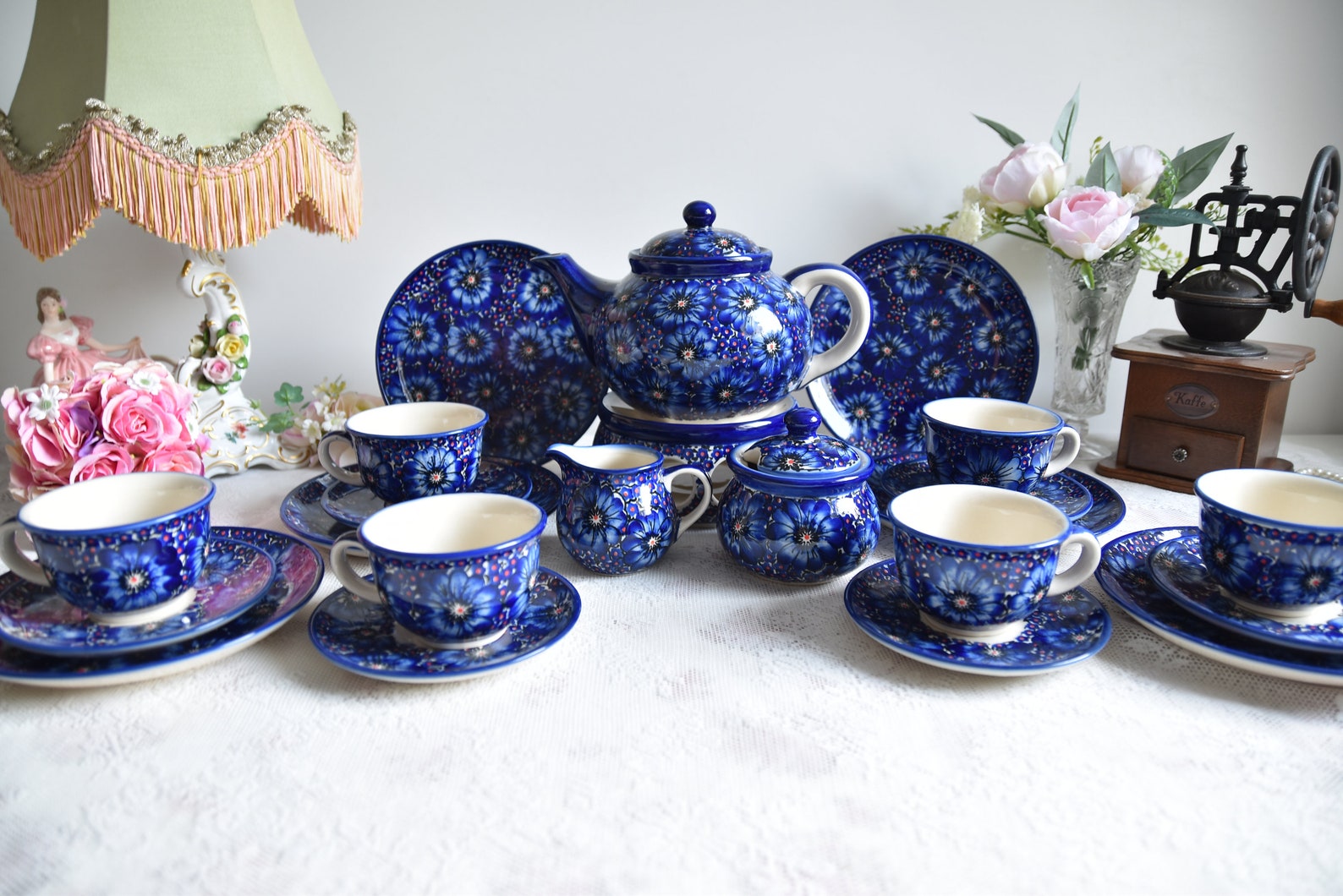 Handpainted Ceramic Tea Set With Floral Decoration, Polish Boleslawiec ...