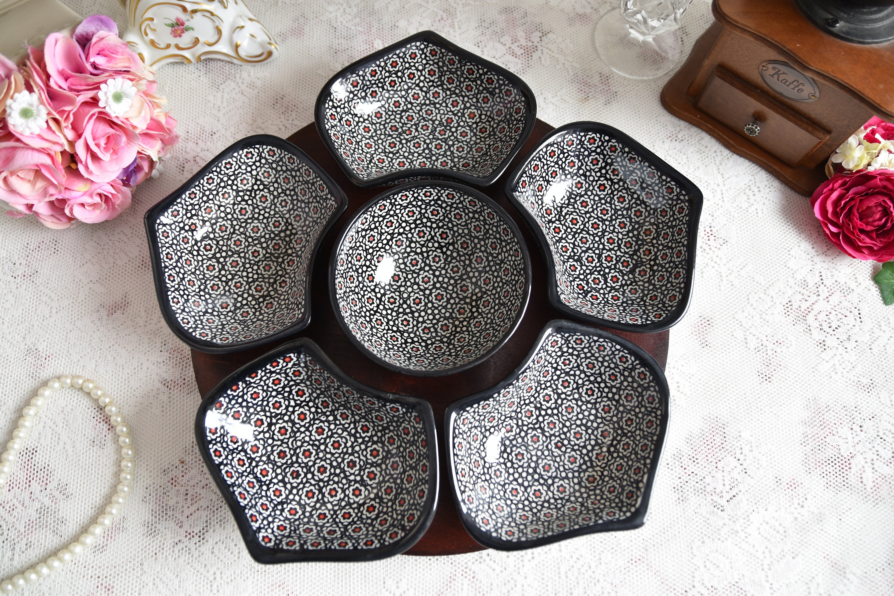 Lazy Susan for Dining Table With Rotating Tray, Dipping Sauce Bowl Set ...
