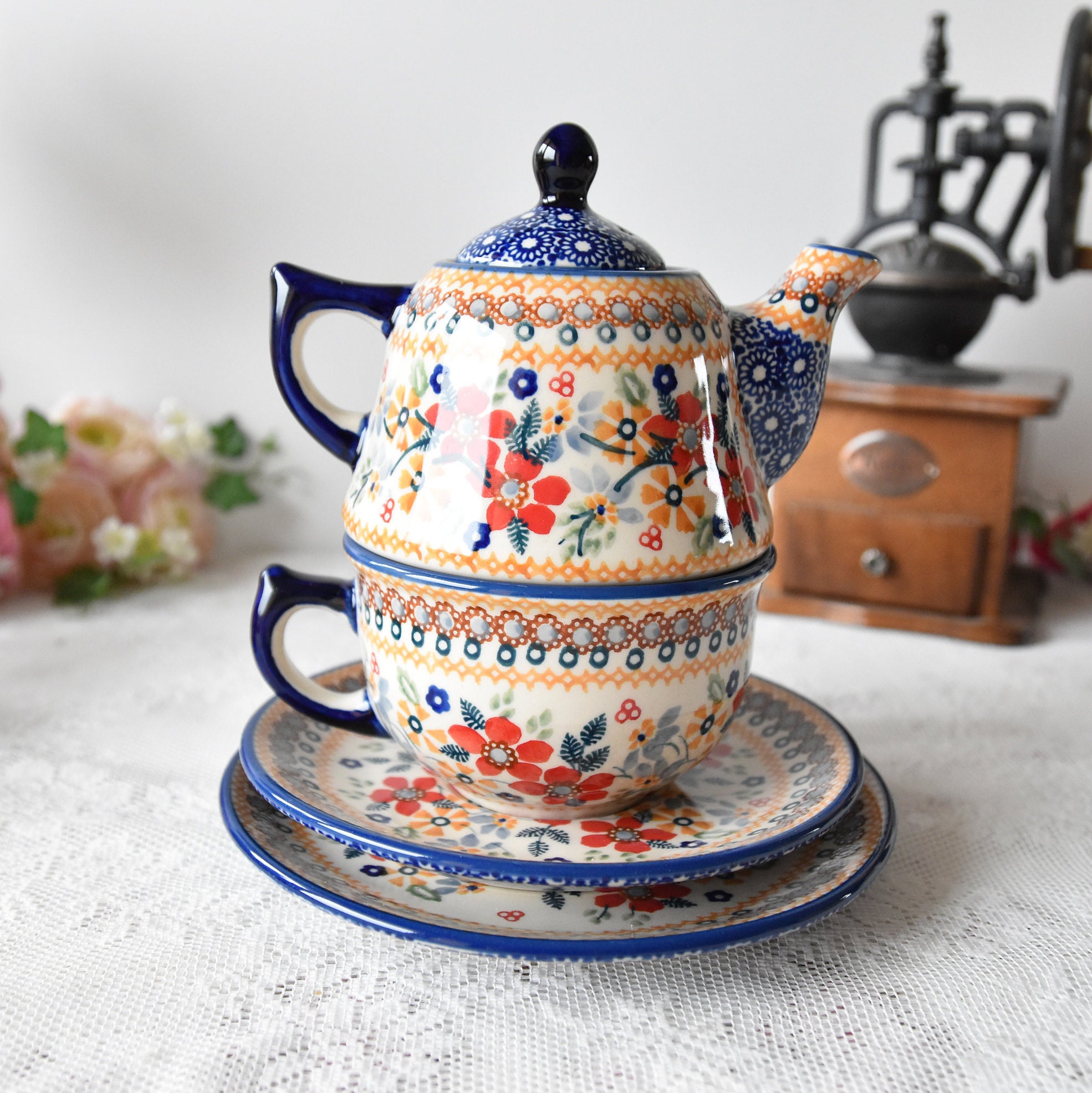 Ceramic breakfast set for office hand made and handpainted | Etsy