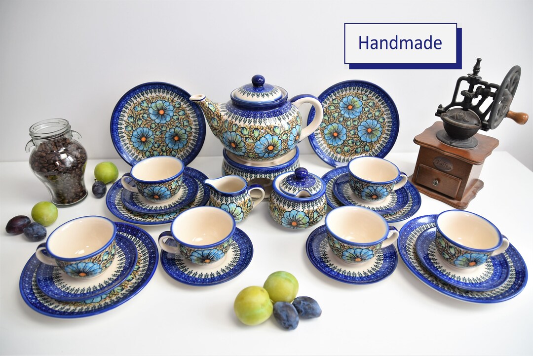 Handpainted Tea Set With Flowers Stoneware Tea Set With Tea - Etsy