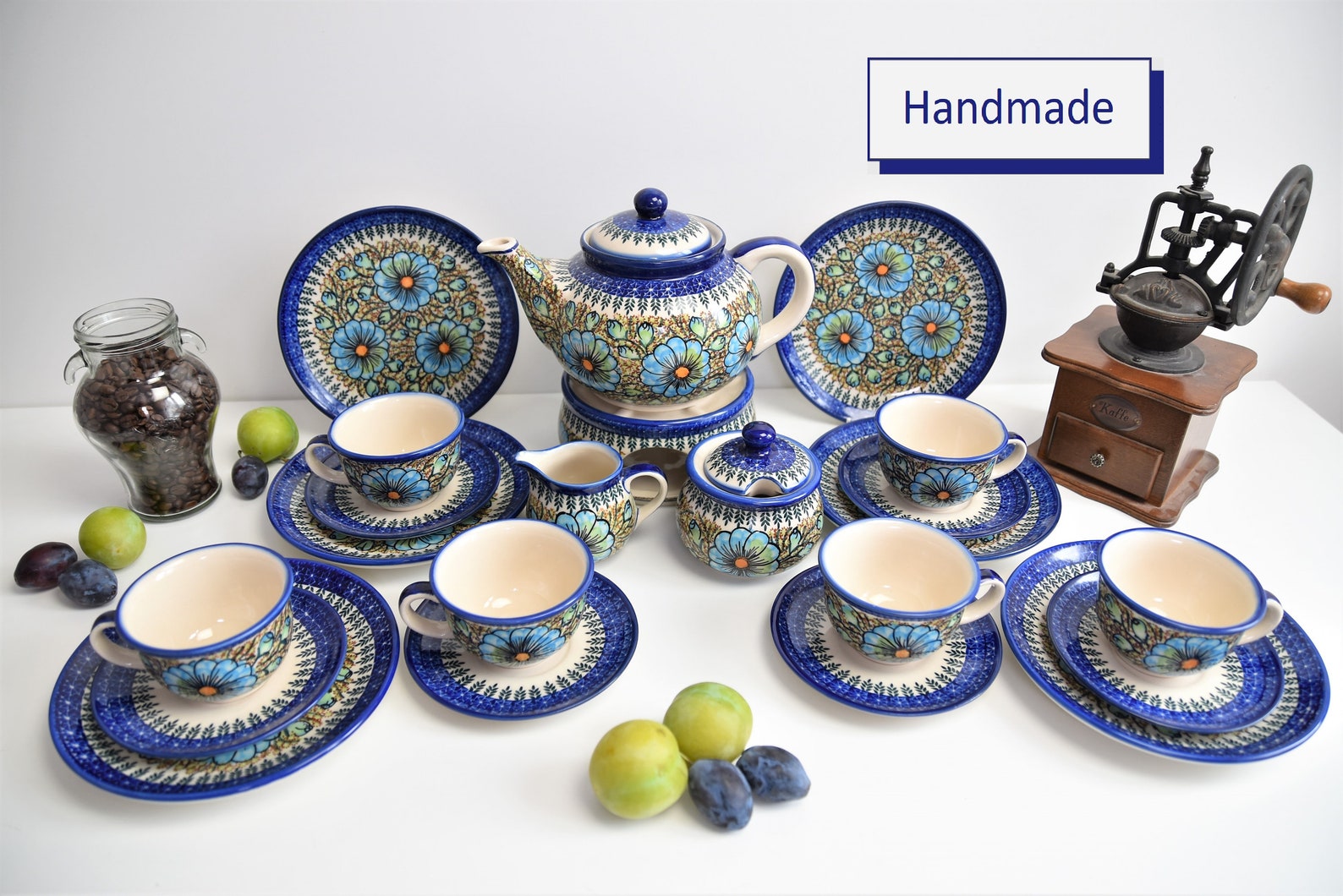 Handpainted Tea Set With Flowers Stoneware Tea Set With Tea - Etsy