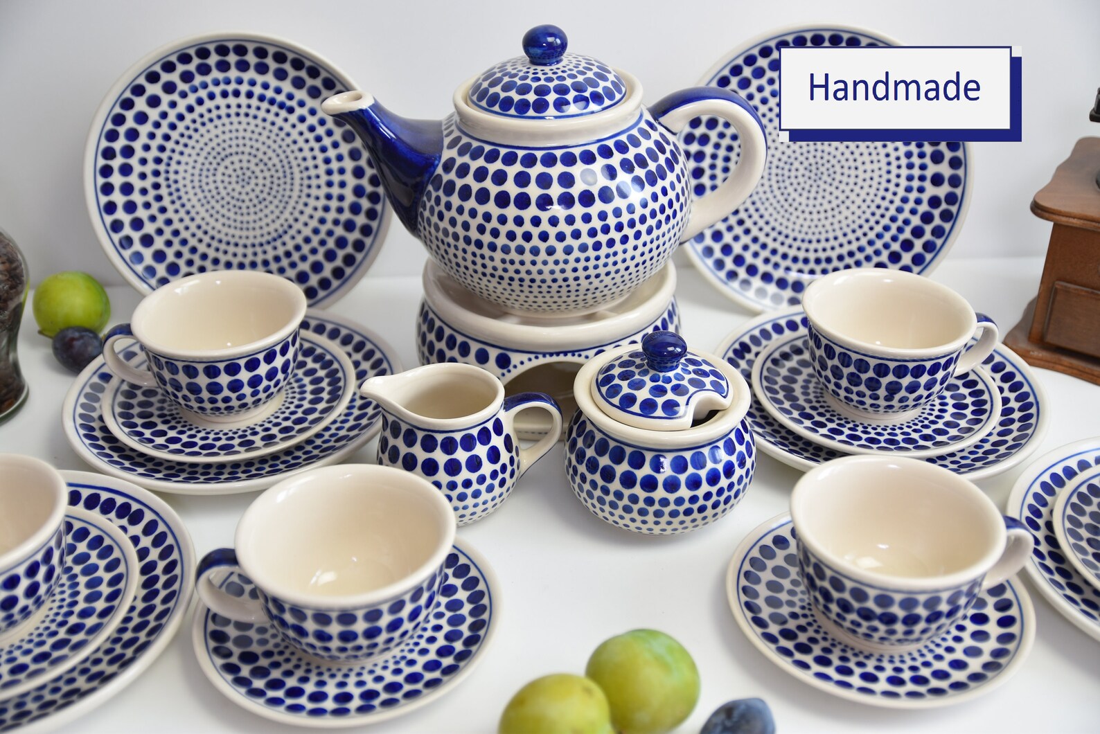 Stoneware Tea Set Boleslawiec, Stoneware Dinnerware Set Polish Pottery ...