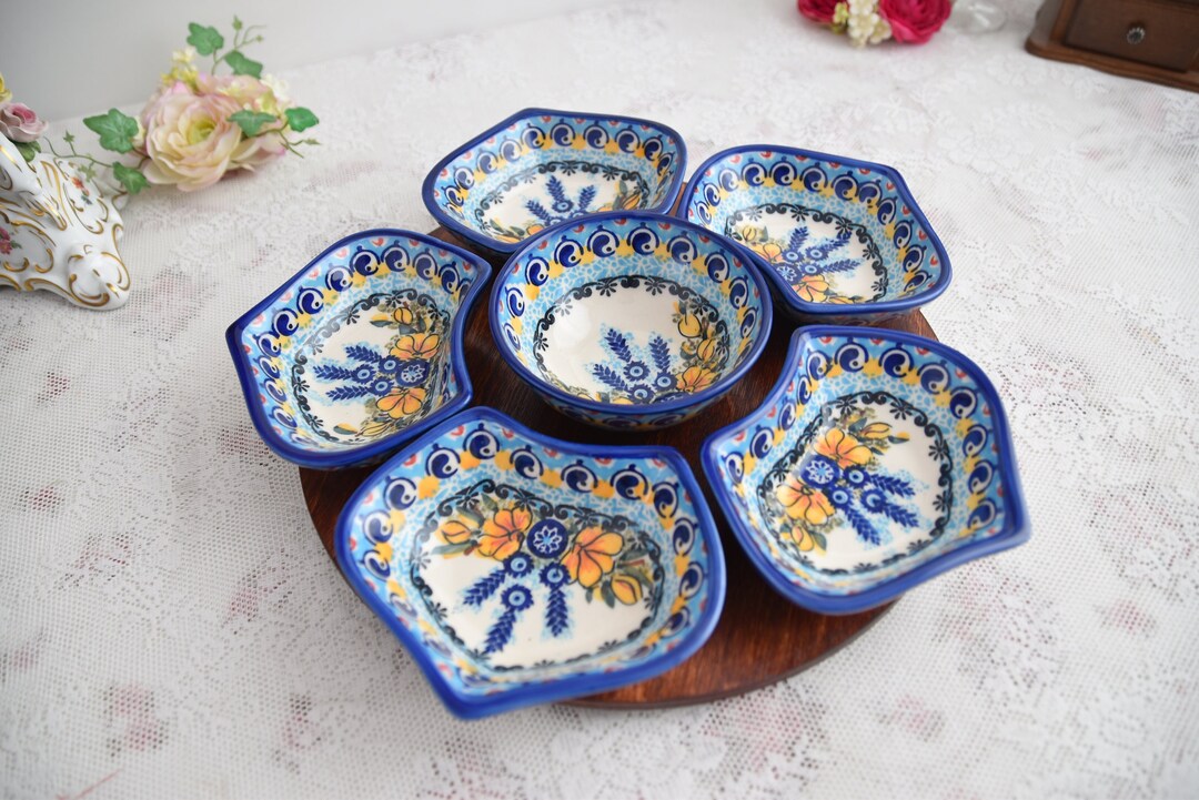 Lazy Susan for Dining Table With Rotating Tray, Dipping Sauce Bowl Set ...