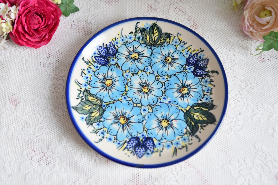Boleslawiec Pottery Hand Painted Flower Plates Polish Folk Art Bunzlau ...